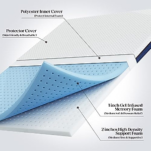 Bafode Gel Memory Foam Mattress Topper Twin - 3 Inch Medium Firm Double Side Mattress Pad Twin Size - Medium Firm High Density Foam Mattress Bed Topper