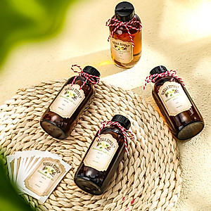 Uiifan 6 Pack Amber Glass Bottle Boston Round Bottles with Caps Brown Vanilla Extract Bottles and 6 Pcs Vanilla Extract Stickers for Syrup Gift Glass Food Storage Canister Set Sauce Beans(4 oz)