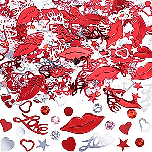 TecUnite 4000 Pieces Valentine Confetti for Valentine's Day Wedding Party Table Decoration with Heart, Love, Lip Print, Acrylic Diamond Shape Design Confetti, 3.5 Ounce