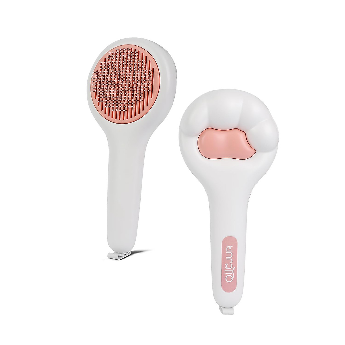 QIICJUR Cat Brush for Long or Short Haired Cats and Dogs, Self Cleaning Pet Hair Brush, Removes Loose Fur, Tangles, Mats, Dander, Dirt, Provides Relaxing Massage, Pink White