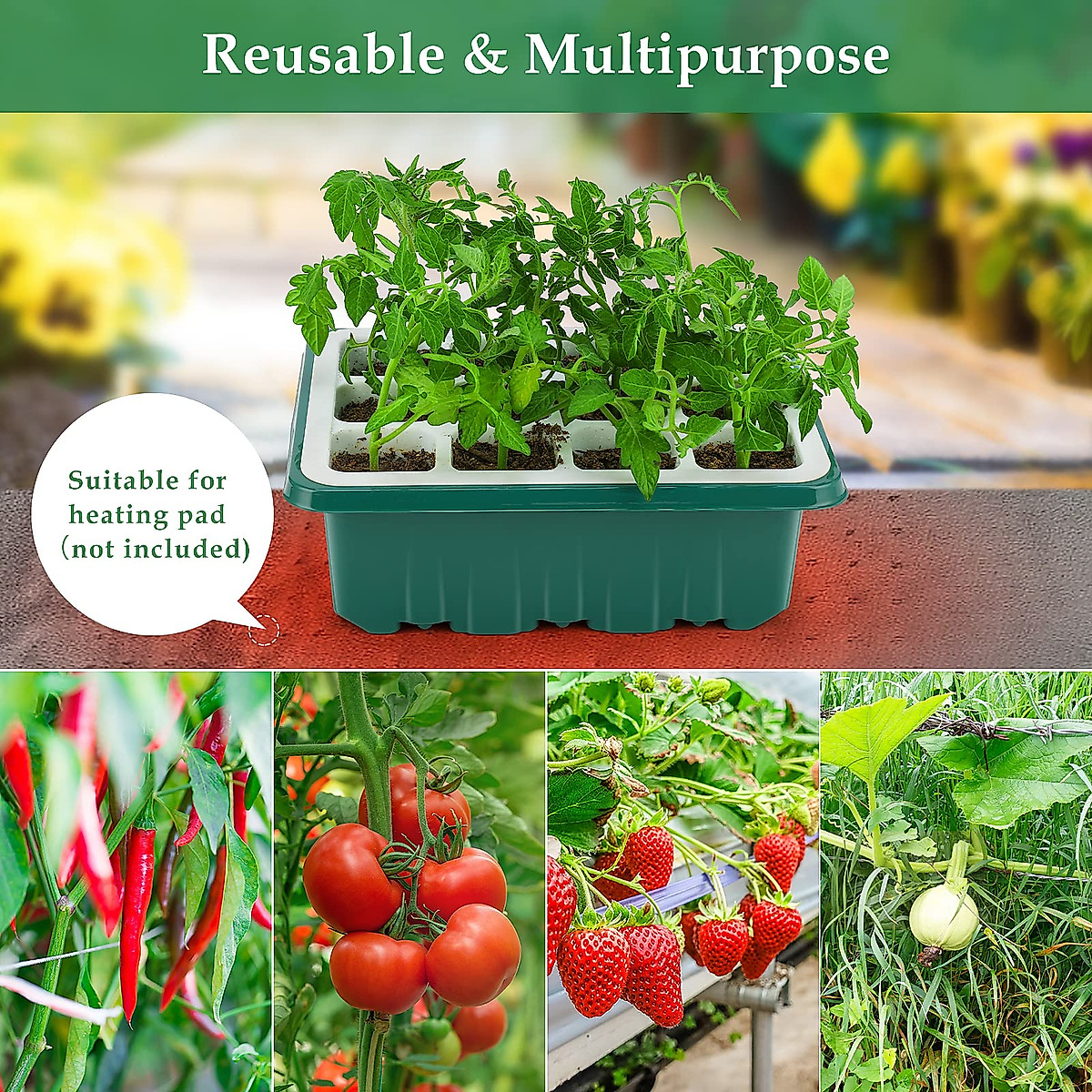 Seed Starter Tray, 72 Cells Indoor Seed Starter Kit, Flexible Silicone Designed Seedling Starter Trays, Germination Tray with Humidity Dome & Lids(4in Height), Reusable & Dishwasher Safe, BPA-Free