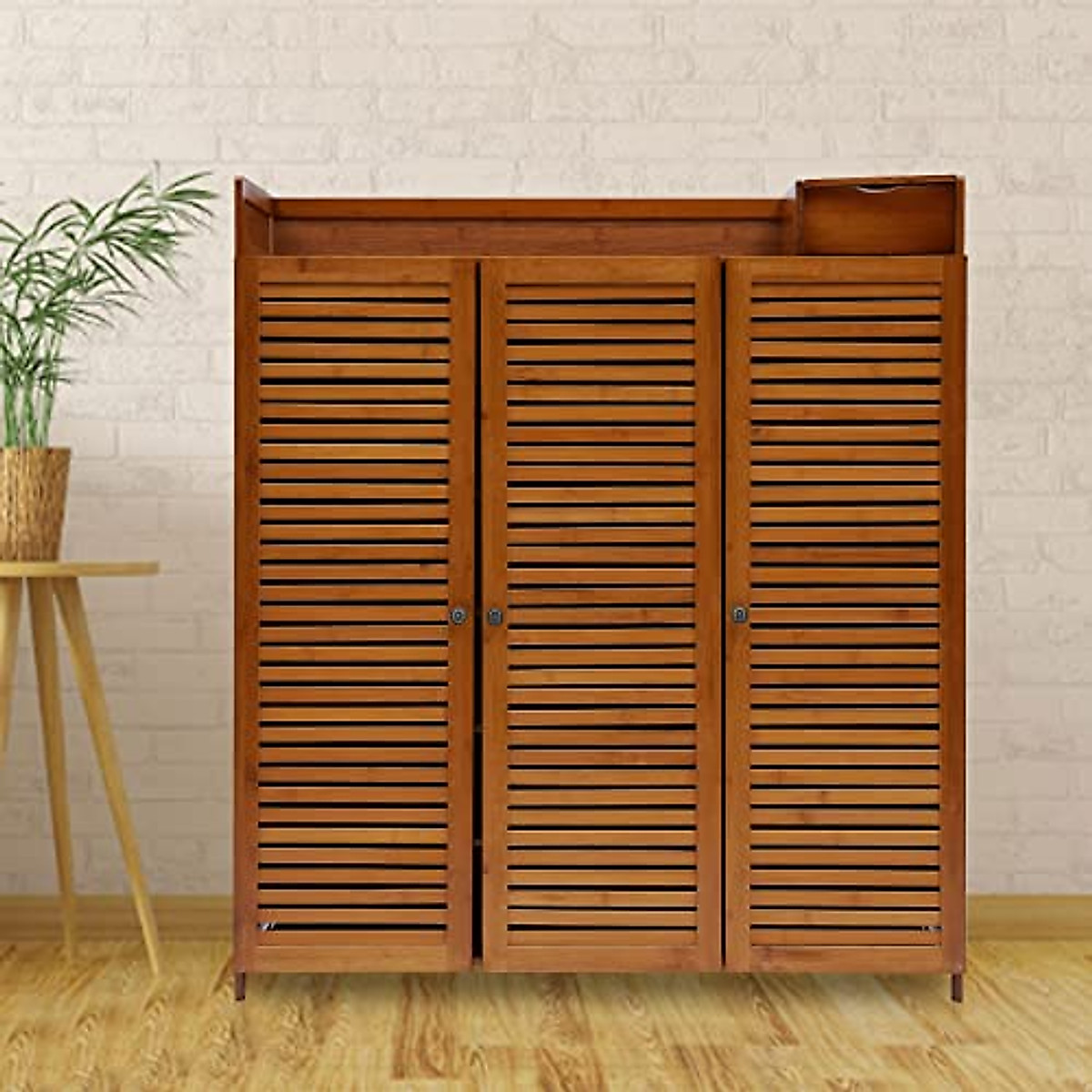 Bamboo Shoe Storage Cabinet 7 Tier Shoes Rack with Door Free Standing Shoe Racks Shoe Organizers for Entryway Hallway Living Room Bedroom