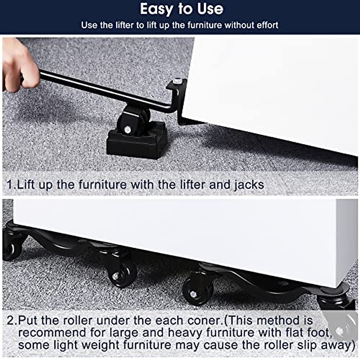 4-Pack Steel Tri-Dolly Set with Lifter, 3 Wheel Mover Dollys for Heavy Furniture, Pool Table, Grand Piano Table (Ten inch)