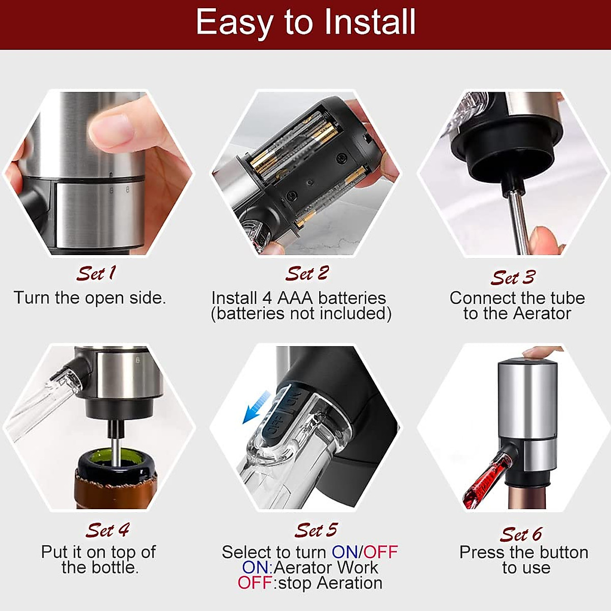 Wine Aerator Electric Wine Aerator and Decanter,One Touch Smart Wine Decanter with Storage Base and Retractable Tube,Ideal Gift for Wine Lovers(Stainless Steel - Battery Operated)