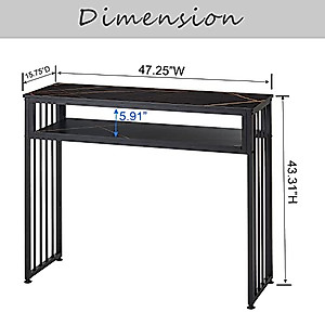 GOLASON Black Bar Table, High Top Pub Tables for Kitchen, Modern Dinning Table with Open Storage Shelf