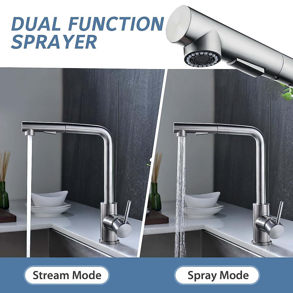 CREA Brushed Nickel Kitchen Faucets,Pull Down Kitchen Faucet with Sprayer Magnetic Docking,Rotary 15.8" Single Handle Kitchen Sink Faucet Stainless Steel Farmhouse Kitchen Faucet Bar RV Sink Faucet