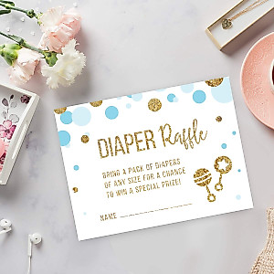 Andaz Press Light Blue Gold Glitter Boy Baby Shower Party Collection, Games, Activities, Decorations, Diaper Raffle Cards, 30-pack