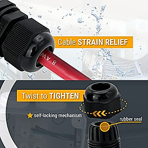 MGI SpeedWare 1/2" NPT Strain Relief Nylon Cord Grip Cable Glands, Black Plastic Grommet 20-Pack