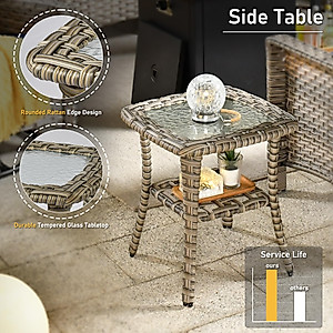 HOOOWOOO 5 Piece Patio Furniture Conversation Sets with Swivel Rocking Chairs,Outdoor Wicker Furniture with LED Tablet,All Weather Resistant High Back Rattan Conversational Set(Beige Tan)