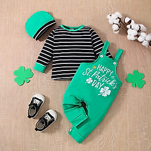 VINUOKER Baby Toddler Boy First St.Patrick's Day Outfit Infant Stripe T-Shirt + St.Patrick's Day Overalls Pant set