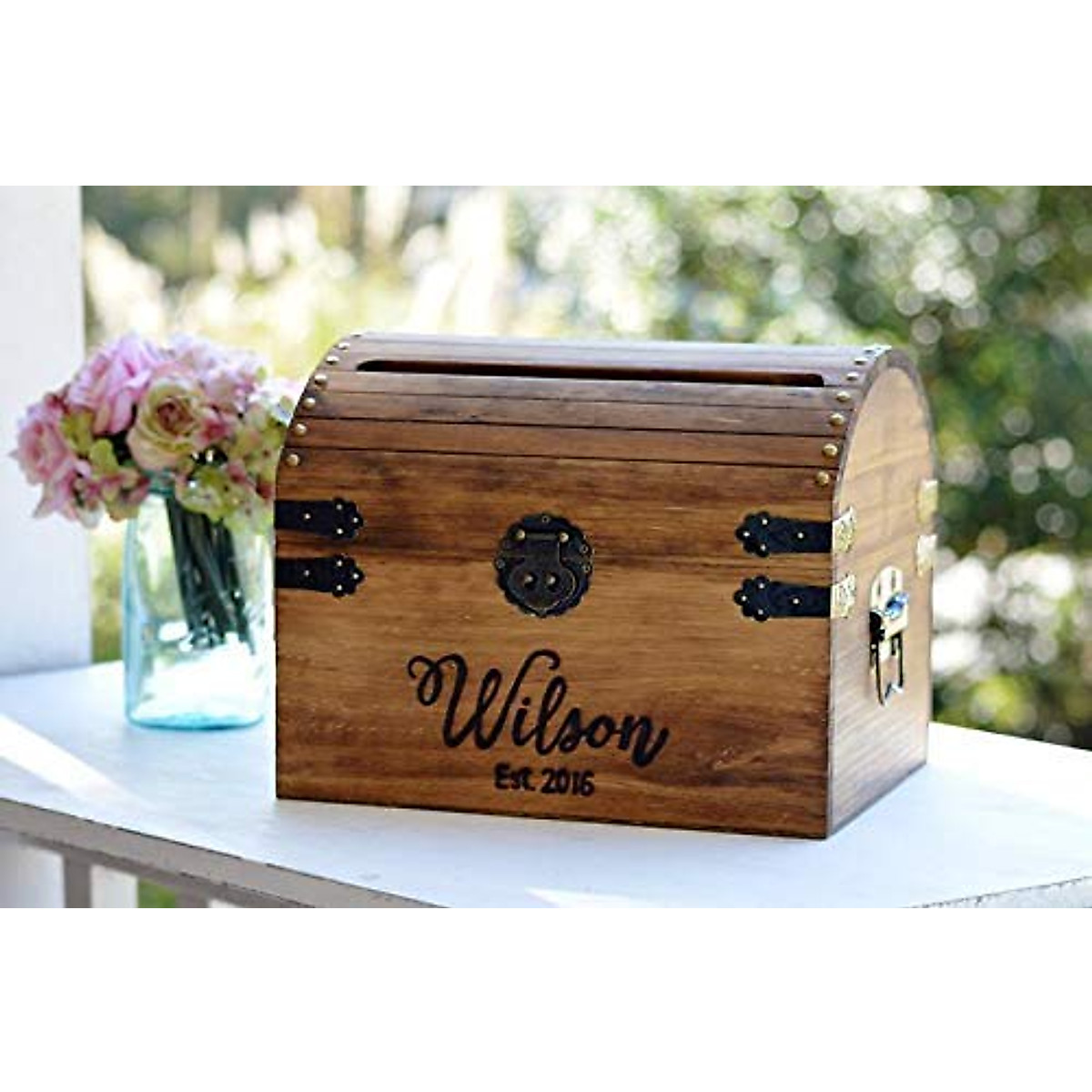 Personalized Wedding Card Box Rustic Card Holder with Slot Wedding Keepsake Box Lockable