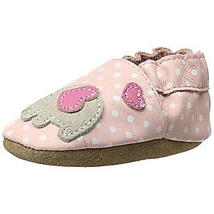 Robeez Baby Girls Little Peanut Shoes Soft Soles Traditional Silhouette Pink and White Polka Dots with Elephant 6-12 Months Infant