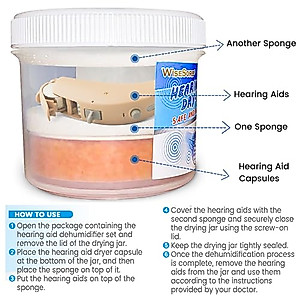 Wisesorb Hearing Aid Dryer, Hearing Aid Dehumidifier, Hearing Drying Jar and Dehumidifier Set (1 Container and 1pcs × 30g Capsules)