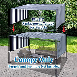 YardGrow 18' L x 8.2' W Pergola Replacement Canopy Universal Pergola Canopy Replacement Top Cover for Pergola Structure (Blue with White)