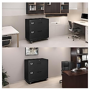 EastSideHX Metal Mobile 2-Drawer Storage Cabinet with Lock and Wheels,Vertical File Cabinet,Filing Cabinet for Home Office (Black)