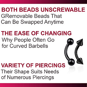 bodyjewellery Cartilage Earring Eyebrow Piercing Spike Lip Rings Balls 16g Curved Barbell Surgical Steel Conch Rook Labret 1/4 6mm Black