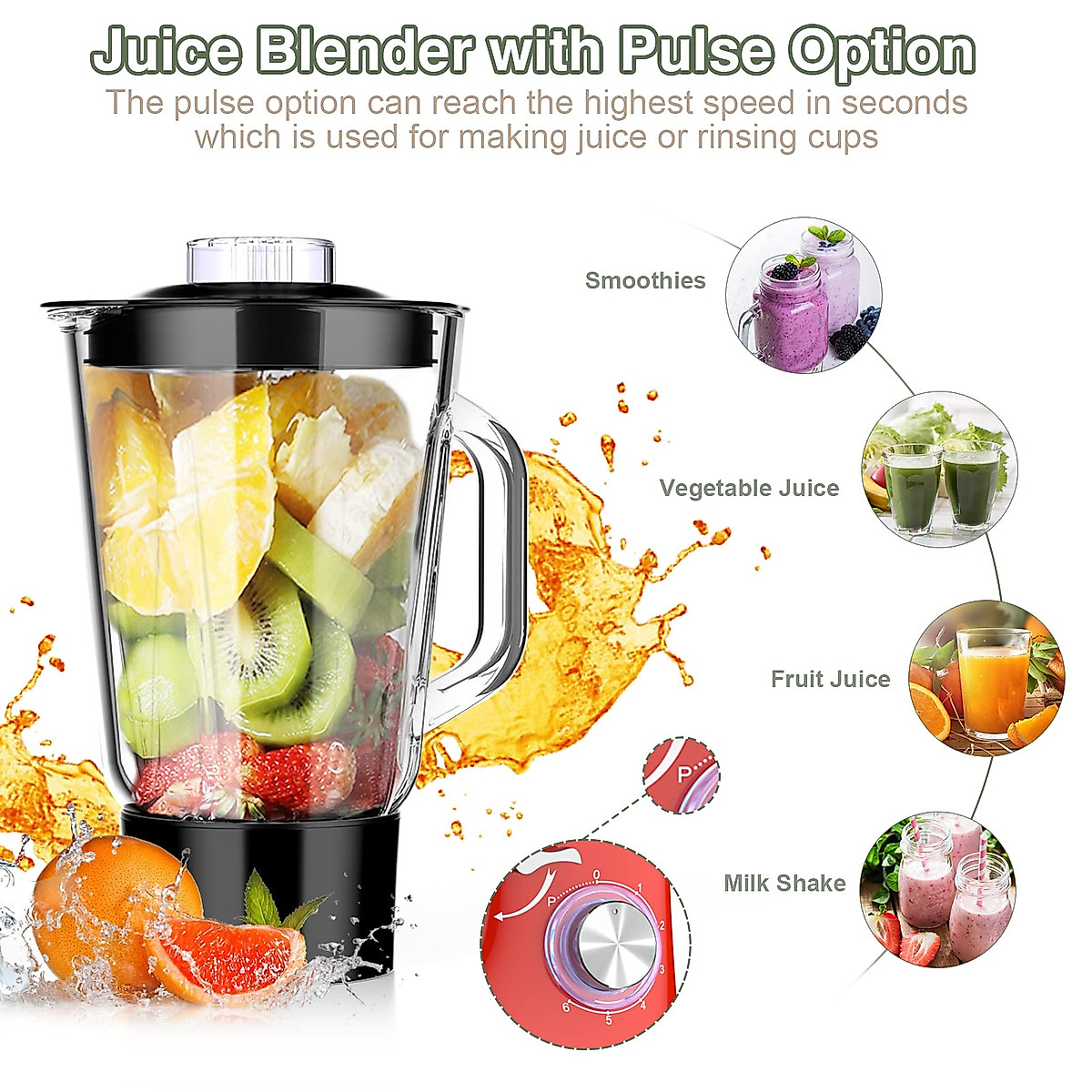 Stand Mixer, BABROUN 6 IN 1 Multifunctional Electric Kitchen Mixer with 6.5QT Stainless Steel Bowl, 1.5L Glass Jar, Meat Grinder, Dough Hook, Whisk, Beater, 6 Speeds Food Mixer for Baking Mixing