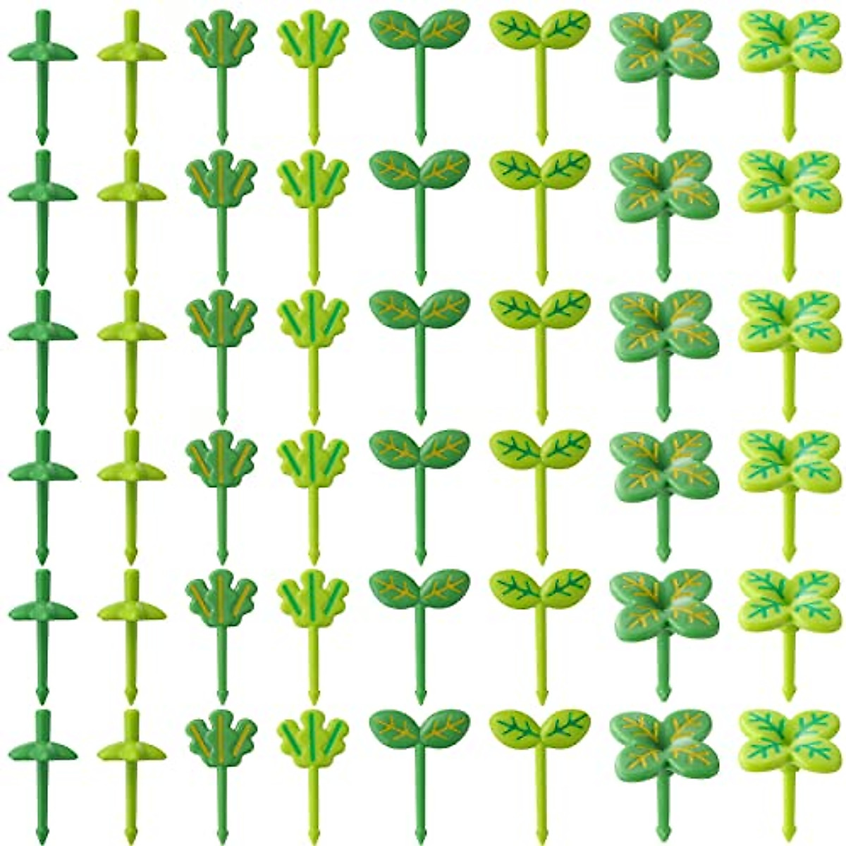 64 Pcs Kids Food Pick Leaves Series Bento Box Picks Plastic Fruit Picks Decorative Bento Box Accessories Mini Fruit Fork Kawaii Plastic Stick Cute Salad Toothpick for Party Lunch Decor, 8 Styles