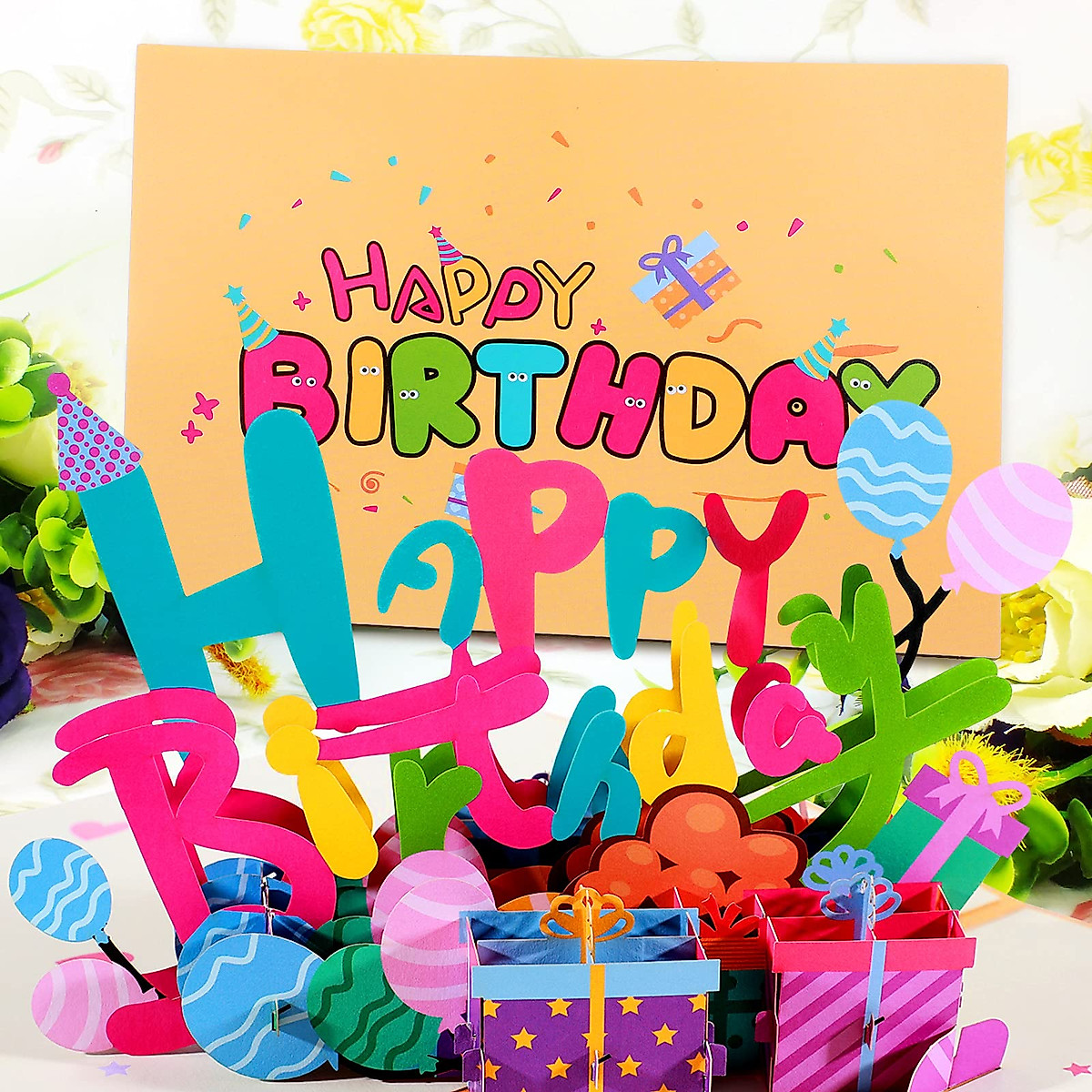 Eersida Happy Birthday Pop up Card for Women 8 x 6 Inch Pop up Birthday Card for Women men Adults Friends(Fresh Style)