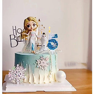 Blue Birthday Candles 3, Blue and White Glitter Birthday Number 3 Candles with Snowflake Party Supplies