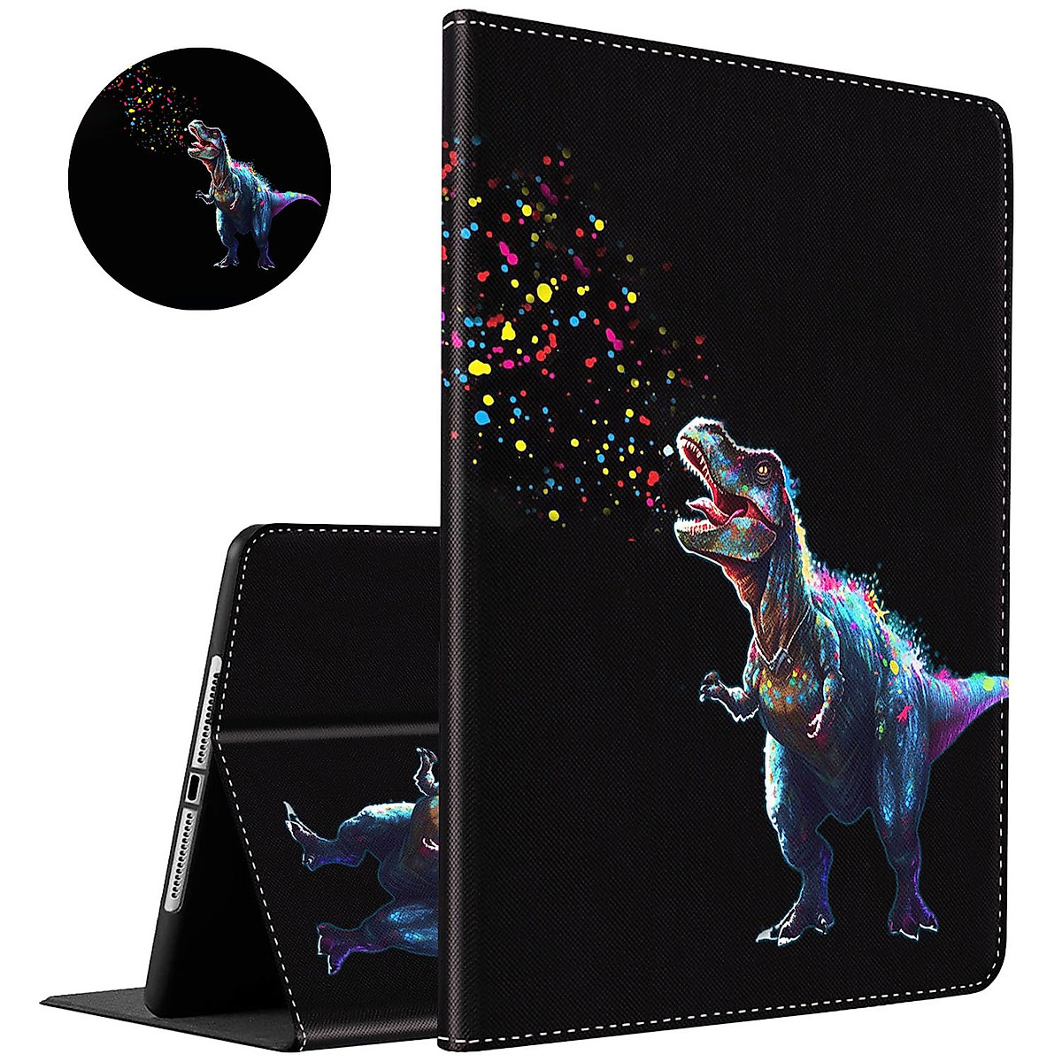 Case for All-New Fire HD 10 & Fire HD 10 Plus Tablet (10.1", 11th Generation, 2021 Release), Slim Folio Stand Soft Protective Cover with Smart Auto Wake/Sleep, Watercolor Dinosaur Spray Rainbow