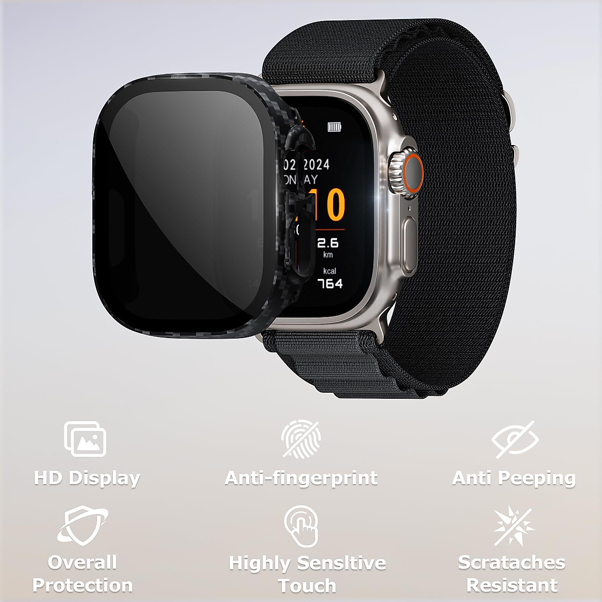 TSOGIA Apple Watch Ultra Privacy Screen Protector & Bumper Case, 49mm, 2 Pack, Carbon Fiber, Anti-Peeping