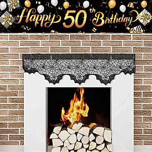 Mocossmy Happy 50th Birthday Banner,6x1.3 Ft Large Black Gold Glitter Happy Birthday Sign Photography Background Backdrop for Women Men Gifts Indoor Outdoor Birthday Anniversary Party Supplies Decoration