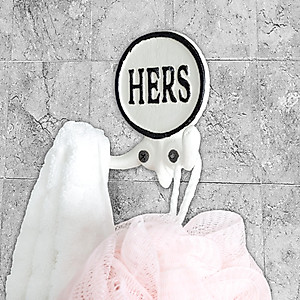 AuldHome Design His and Hers Towel Hooks (Set of 2); Cast Iron Rustic Farmhouse Decor Door Wall Hangers