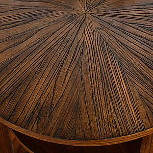 VERDANTREE 19.3 Small Round End Table with Storage Open Shelf, Narrow Side Table, Telephoto Table, Farmhouse Beside Table with Solid Wood Leg for Living Room, Easy Assembly, Vintage Brown BZ3338NC