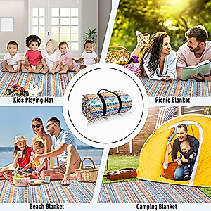 PY SUPER MODE Picnic Blankets Extra Large, Waterproof Foldable Outdoor Beach Blanket Oversized 83x79” Sandproof, 3-Layer Picnic Mat for Camping, Hiking, Travel, Park, Concerts(Orange Boho)