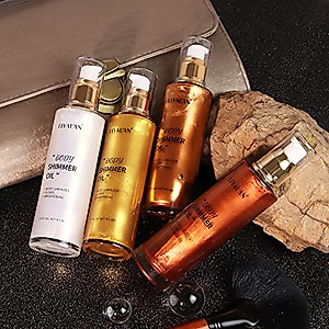 Liyalan Shimmer Body Oil Rose Gold 4 Color Bronze Face Brighten Glow Pearl Highlighter Illuminator Body Makeup Shine Glitter Gold Liquid Taning(2.8 Fl Oz/#02)