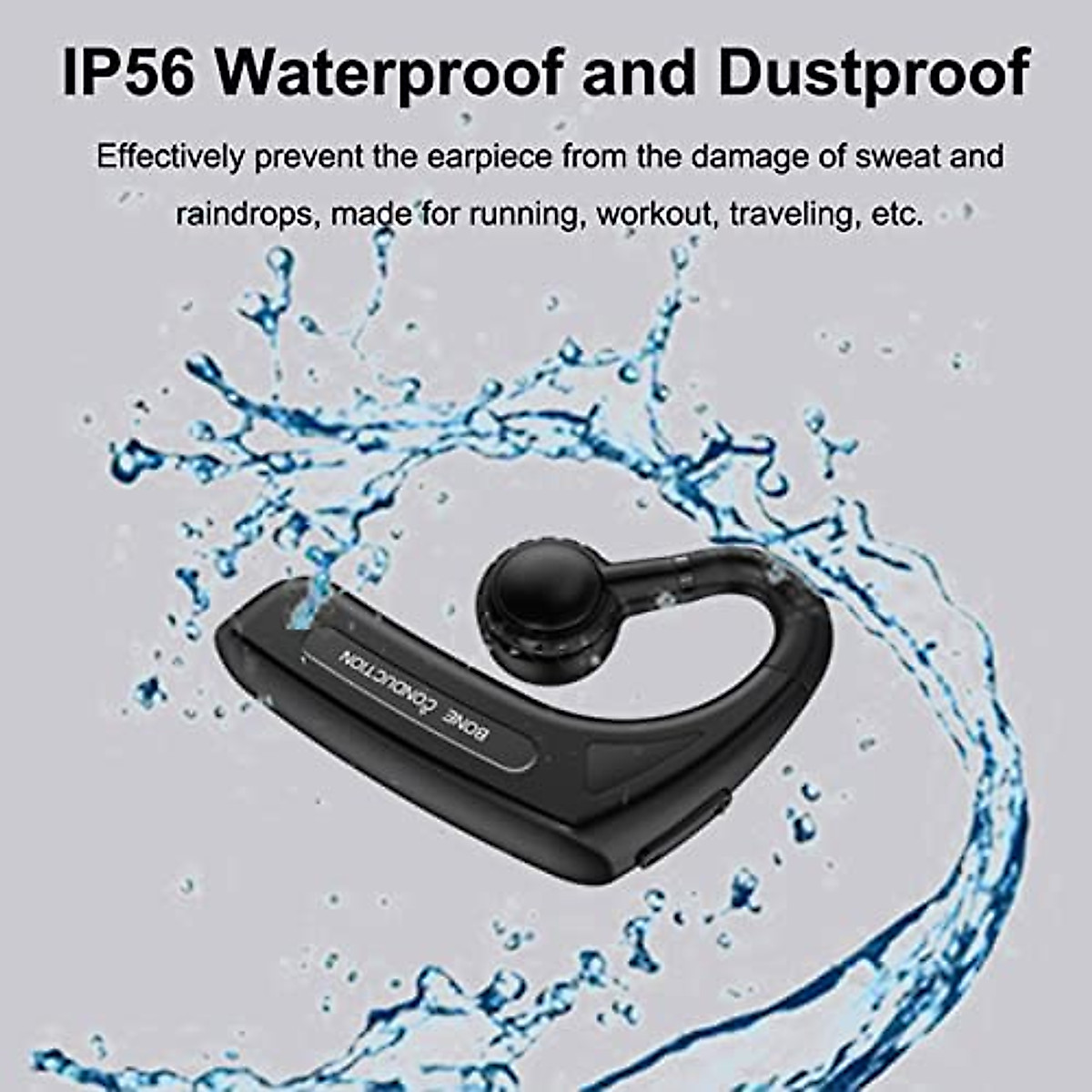 Open Ear Headphones Bluetooth Single Bone Conduction Wireless Earbuds with Earhooks Microphone Earphones Waterproof Long Battery Life Earpiece for Workout Sports Running Android iOS Non Ear Plug Blue