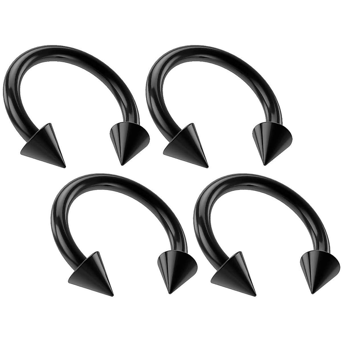 4pc 18g Surgical Stainless Steel Black Horseshoe Hoop 3mm Spike Circular Barbells Earrings Cartilage Helix Septum Nose Lip Rings - 8mm