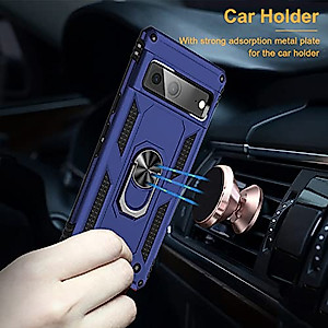 Muntinfe for Google Pixel 7 Case with Tempered Glass Screen Protector [2 Pack], Military-Grade Armor Shockproof Protective Phone Case Cover with Ring Magnetic Kickstand for Pixel 7, Blue