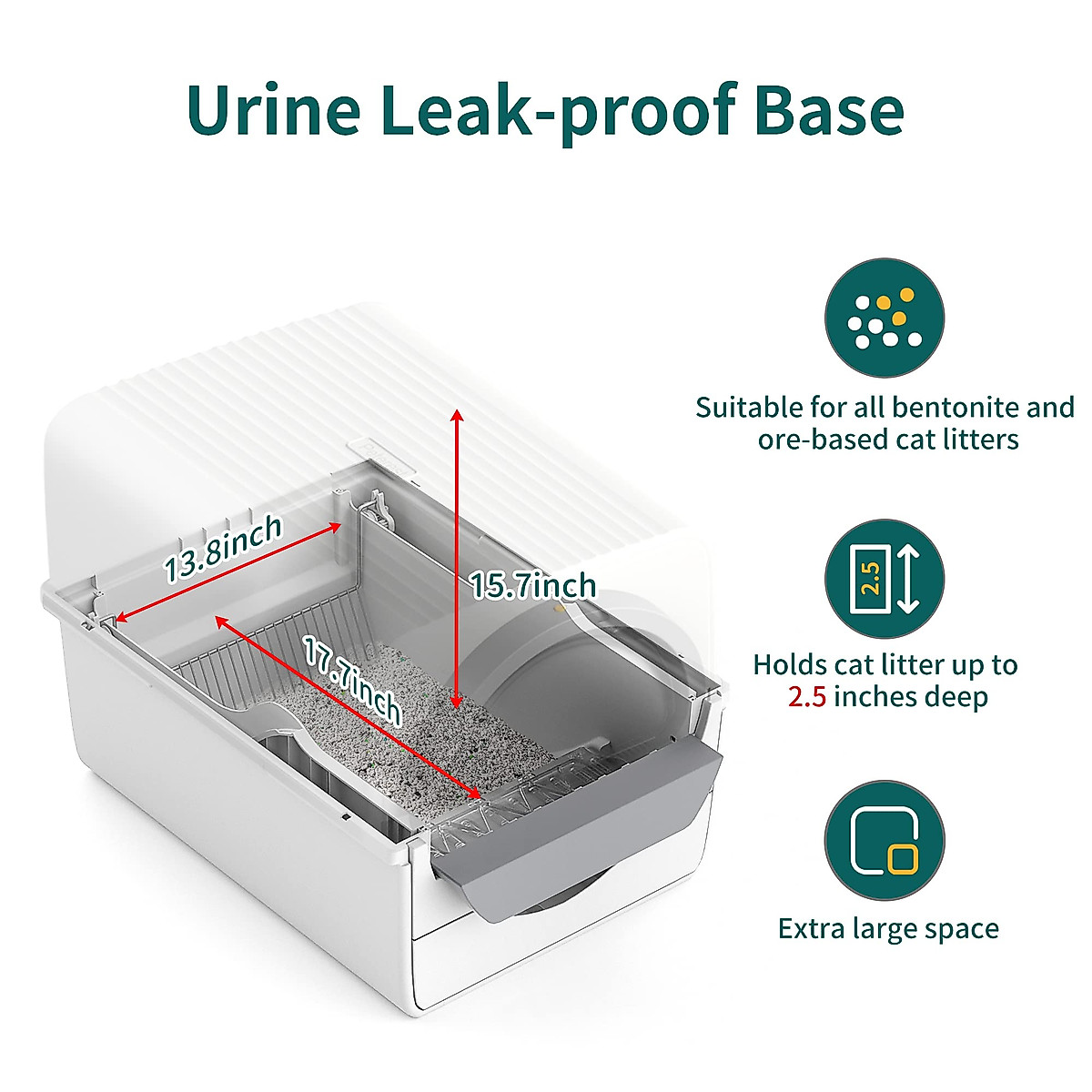 VARLNALY 4.0 Large Semi -Automatic-Cleaning Cat Litter Box, Pull-Out Non-Electric Fully Enclosed Litter Box, Prevents Urine Leakage, Isolates Odor, with Replacement Trash Box 24PCS, White