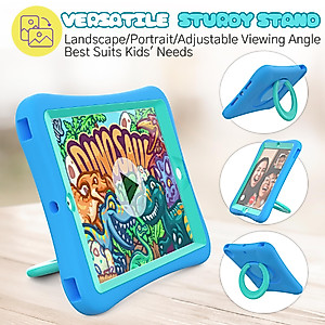 PEPKOO Kids Case for Apple iPad 9th 8th 7th Generation 10.2 inch 2021 2020 2019 – Lightweight Flexible Shockproof, Folding Handle Stand, Full Body Boy Girl Cover , Blue Mint