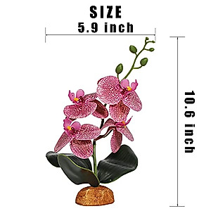 WOLEDOE Fake Orchids Artificial Flowers, Reptile Terrarium Decor Plants, Bearded Dragon Tank Accessories fit Crested Gecko Leopard Lizard Chameleon Ball Python Snake Frog - Red