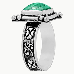 5, 82Cts Solitaire Natural Malachite 925 Silver Overlay Ring Size 9 For Women, Handmade Green Stone April Birthstone Ring Jewelry Gift For Her