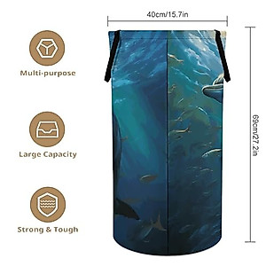 Laundry Basket Hamper Waterproof Dirty Clothes Hamper Dolphin in The Deep Ocean Collapsible Washing Bin Clothes Bag with Handles Freestanding Laundry Hamper for Bathroom Bedroom Dorm Travel