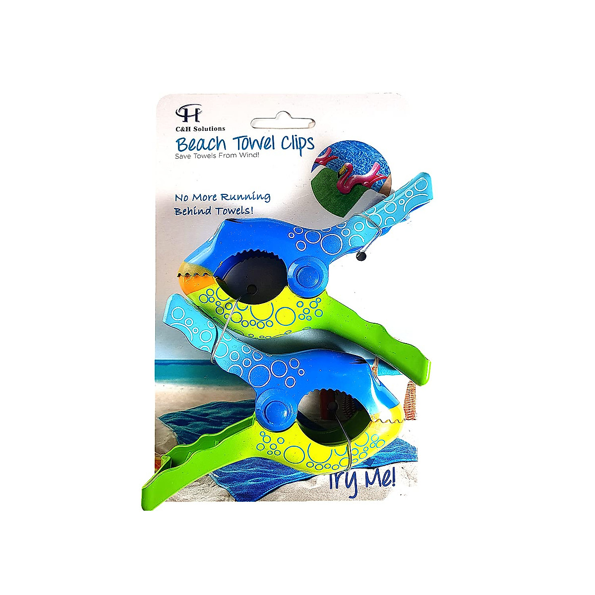 C&H Beach Tower Clips, Beach Towel Holders, Clips, Beach, Patio or Pool Accessories, Portable Towel Clips, Chip Clips, Secure Clips, Bubble Fish Style
