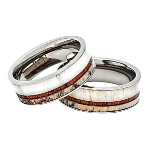PCH Jewelers Titanium Deer Antler Ring with Koa Wood Inlay Flat Top 8mm Wedding Band Comfort Fit (11)
