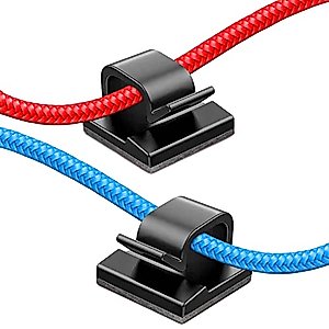50 pcs Self Adhesive Cable Clips - Desk Cable Management Clips with Strong Adhesive Tapes – Wire Clips Cord Organizer for Home, Office and Car (Black - 50 Pack)