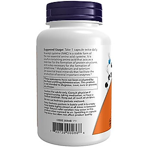 NOW Supplements, NAC (N-Acetyl Cysteine) 600 mg with Selenium & Molybdenum, 250 Veg Capsules