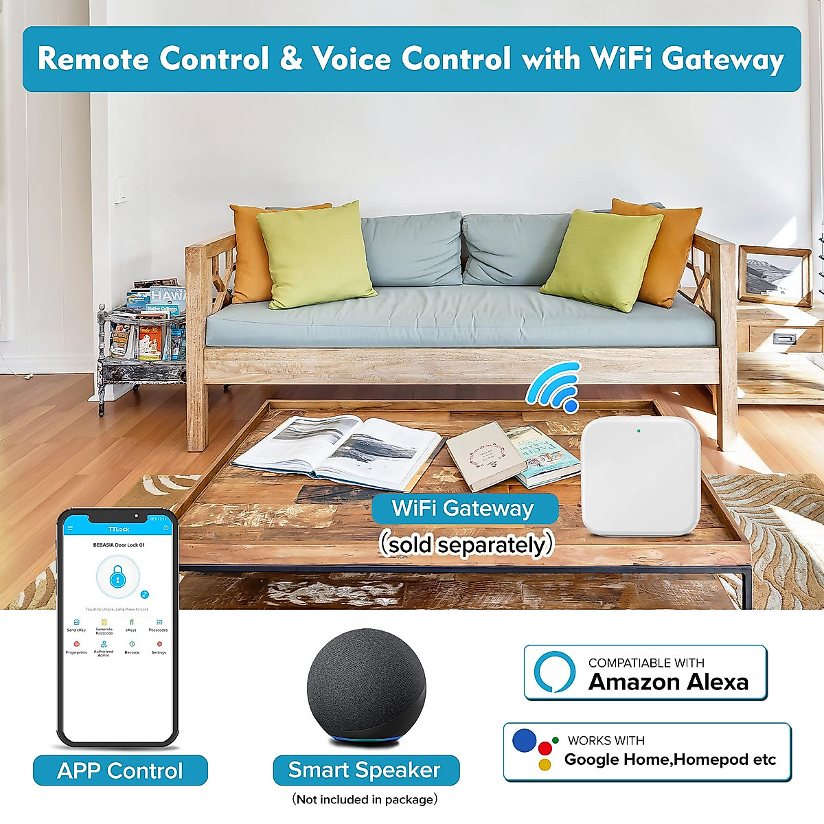 KISSTY Smart Fingerprint Door Lock, Biometric Door Lock, Keyless Entry Door Lock with Handle Fingerprint Door Knobs Door Handle with TTlock APP for Bedroom Home Office Apartment Hotel Brushed Nickel