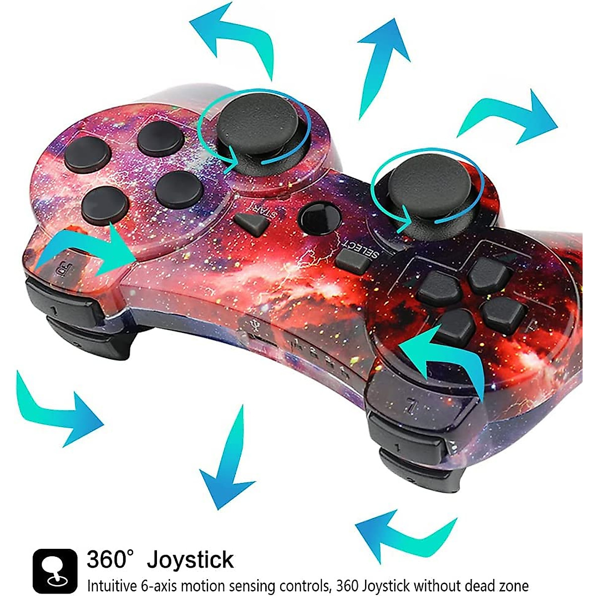 CHENGDAO Controller for PS3 2 Pack Wireless Controller for Playstaion 3 6-Axis with High-Performance Double Shock, Motion Control, USB Charging Cable (Skull + Galaxy)