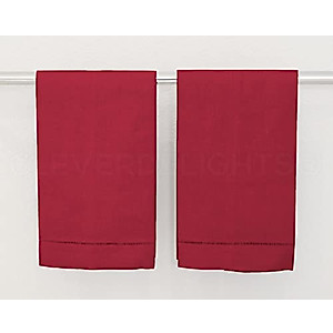 CleverDelights Red Hemstitched Hand Towels - 6 Pack - 14" x 22" - 55/45 Linen Cotton Blend