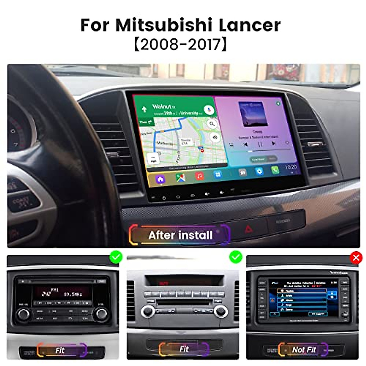 Dasaita Vivid 10.2" Android Car Stereo for Mitsubishi Lancer 2008 2009 2010 2011 2012 2013 2014 2015 2016 2017 Carplay Android Auto Car Radio Bluetooth Head Unit DSP WiFi 4G+64G GPS Navigation