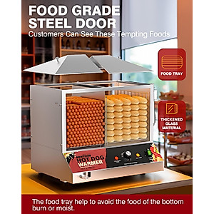 WantJoin Hot Dog Steamer Machine, 36L/38QT Electric Hot Dog Steamer with Bun Warmer, Stainless Steel Hot Dog Cabinet with Tempered Glass for 110-125 Sausages & 40-45 Buns,1200W