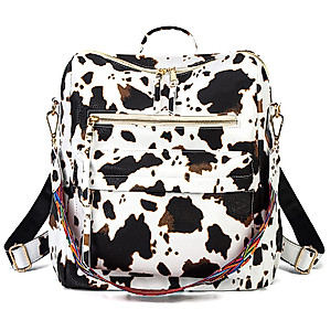 KOOIJNKO Women Backpack Purse Vintage Rucksack Convertible Shoulder Bag Travel Daypack, 2 Pack Cow OffWhite