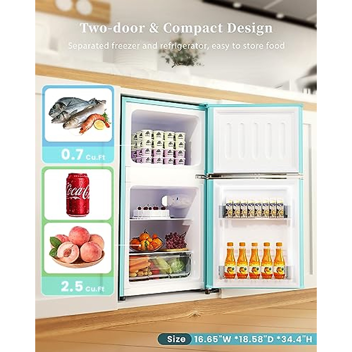 Bodare Retro Mini Fridge with Freezer: 3.2 Cu.Ft Mini Refrigerator with 2 Doors - Small Refrigerator Energy-Saving Compact Refrigerator - Small Fridge for Bedroom Dorm (Blue)